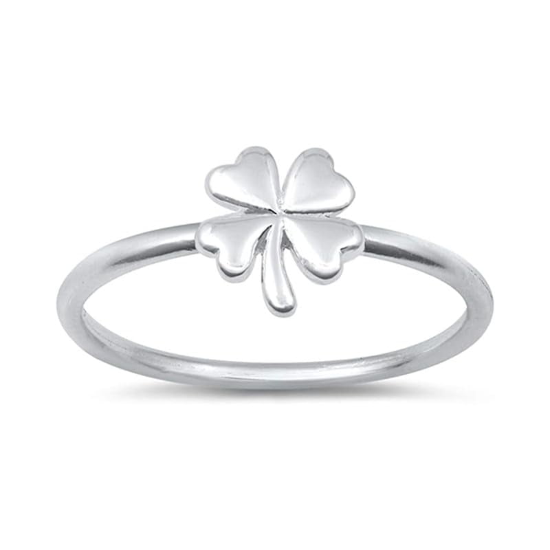 Good Luck Four Leaf Clover Nature Ring 925 Sterling Silver Stackable ...