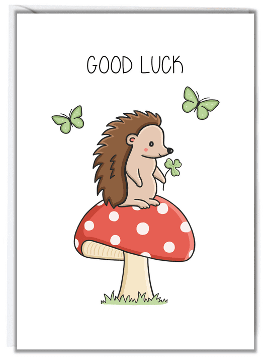 Good Luck Hedgehog Greeting Card – Cute Design with Mushroom and ...
