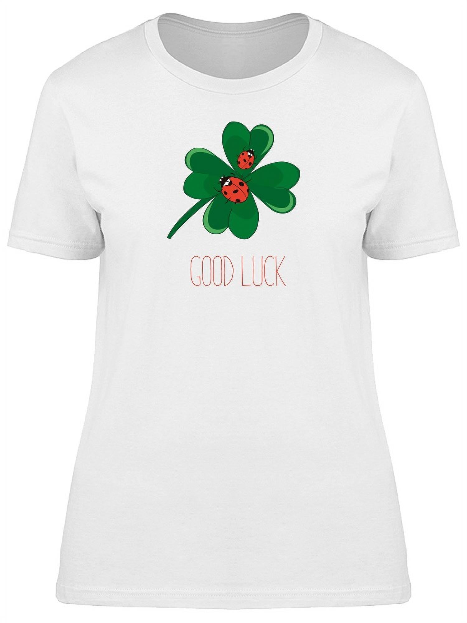 Good Luck Ladybug On Clover Leaf T-Shirt Women -Image by Shutterstock, Female Small - Walmart.com