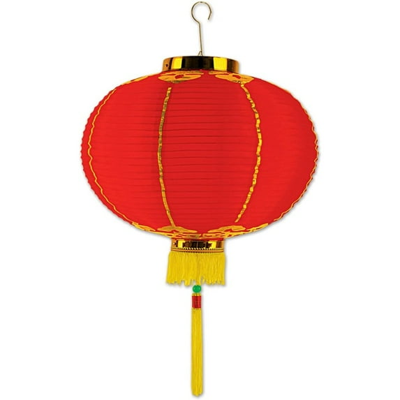 Good Luck Lantern with Tassel - Battery-Free Red & Golden Wall ...