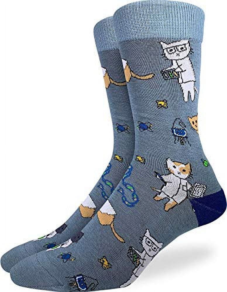 Good Luck Sock Men's Science Cats Socks - Blue, Adult Shoe Size 7-12 ...