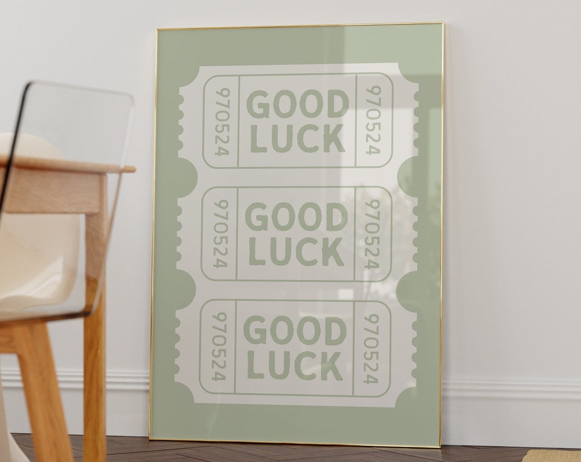 Good Luck Ticket Print Green Ticket Poster Print Retro Text Poster Sage ...