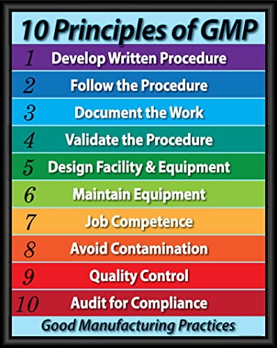 Good Manufacturing Practices (GMP) 10 Principles List Poster, 11" X 14 Framed, Made in the USA ...
