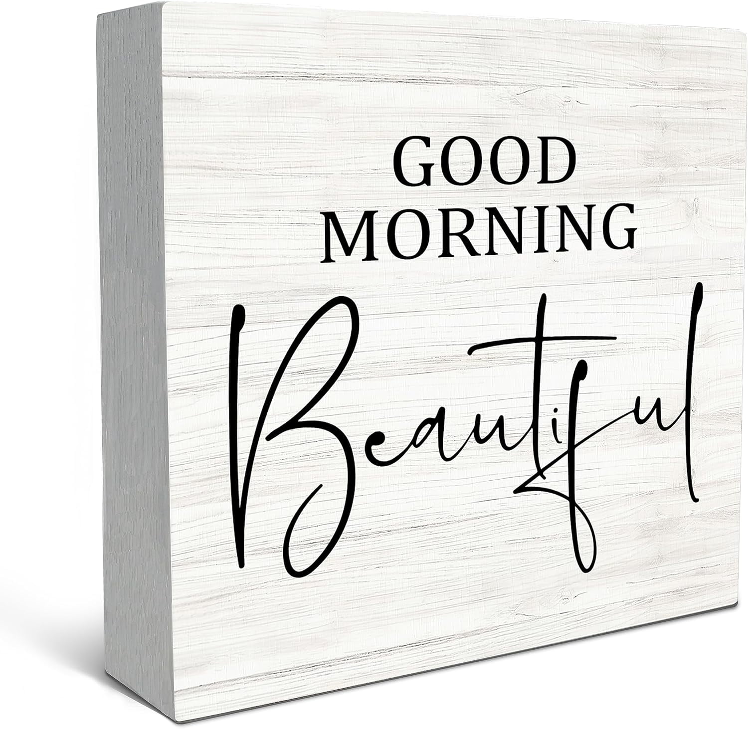 Good Morning Beautiful Wood Block Sign Desk Decor Home Kitchen Cubicle ...