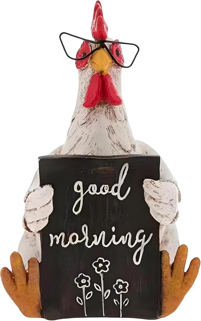 Good Morning Chicken Figurine Resin Sitting Lying Hen Statue Rooster ...