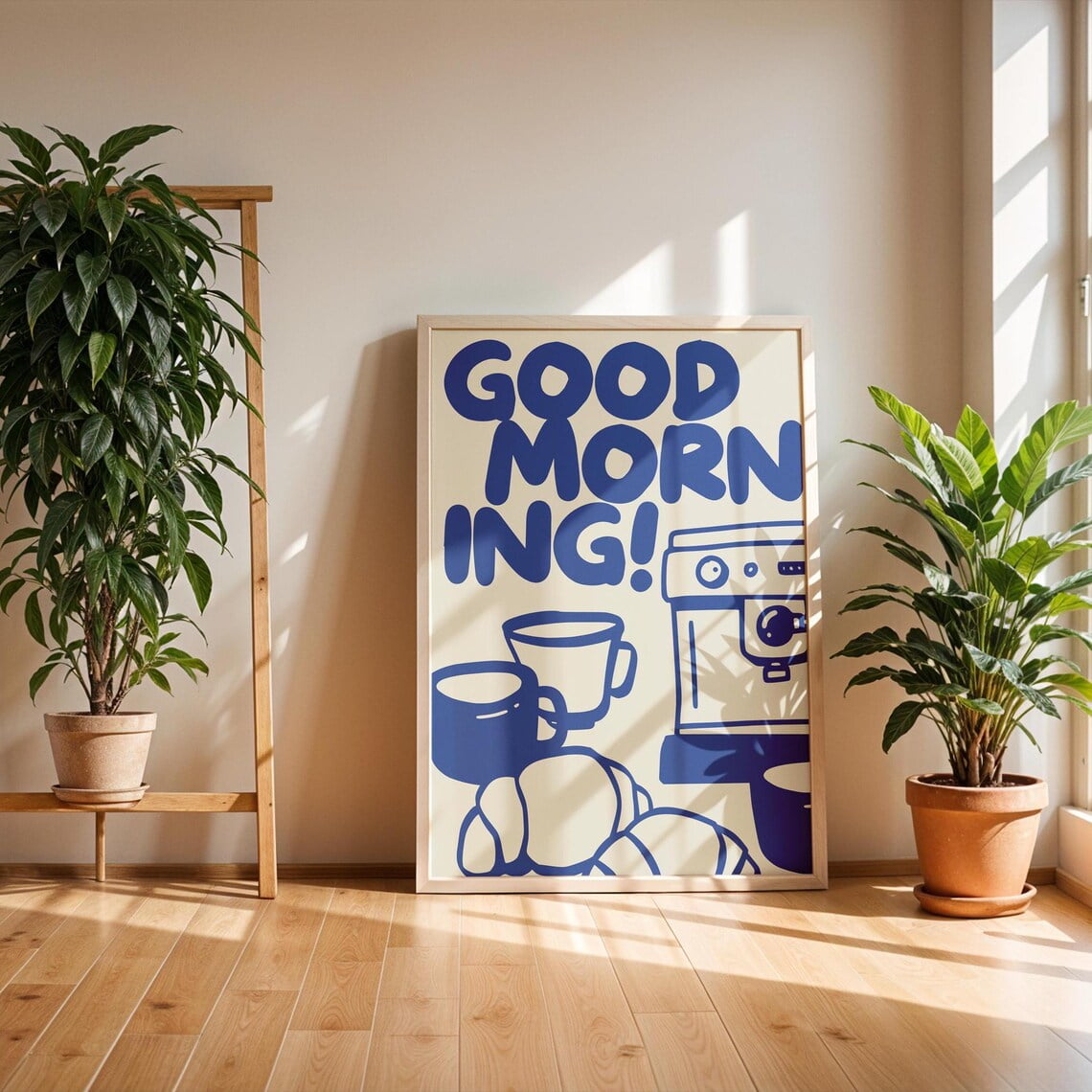 Good Morning Coffee Print Coffee Station Wall Art Trendy Blue Kitchen ...