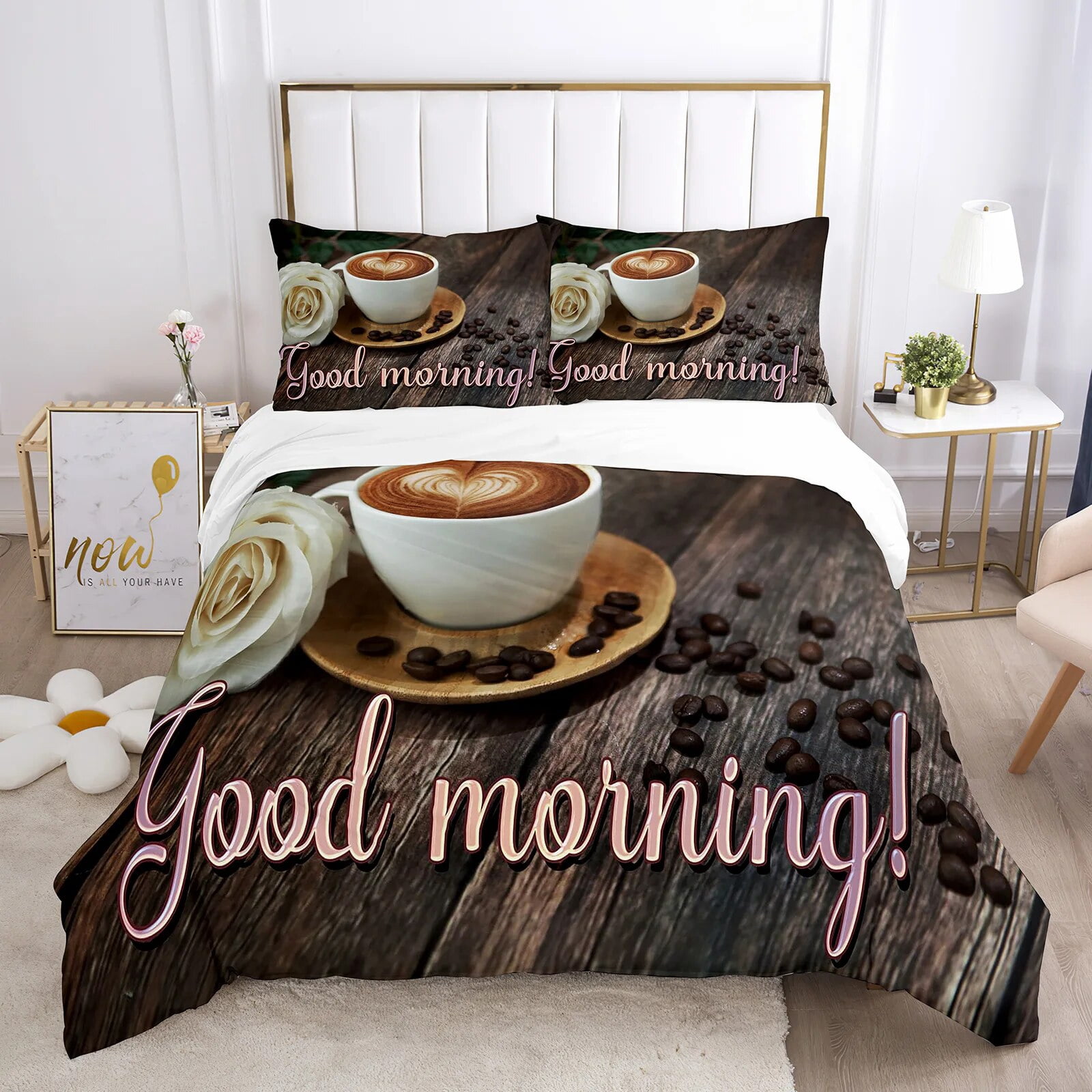 Good Morning Duvet Cover Set 3D Print Bread Coffee Breakfast Polyester ...