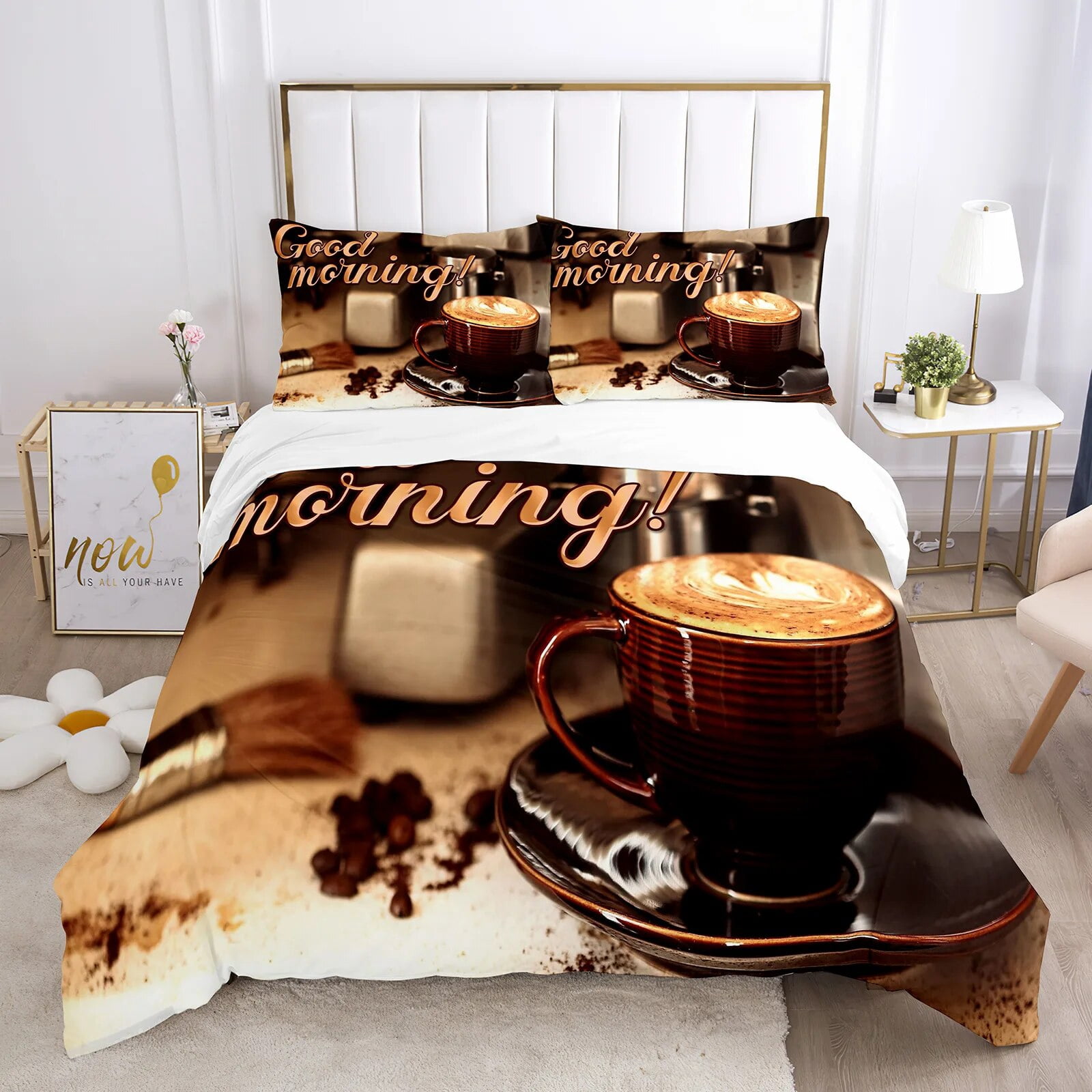 Good Morning Duvet Cover Set 3D Print Bread Coffee Breakfast Polyester ...