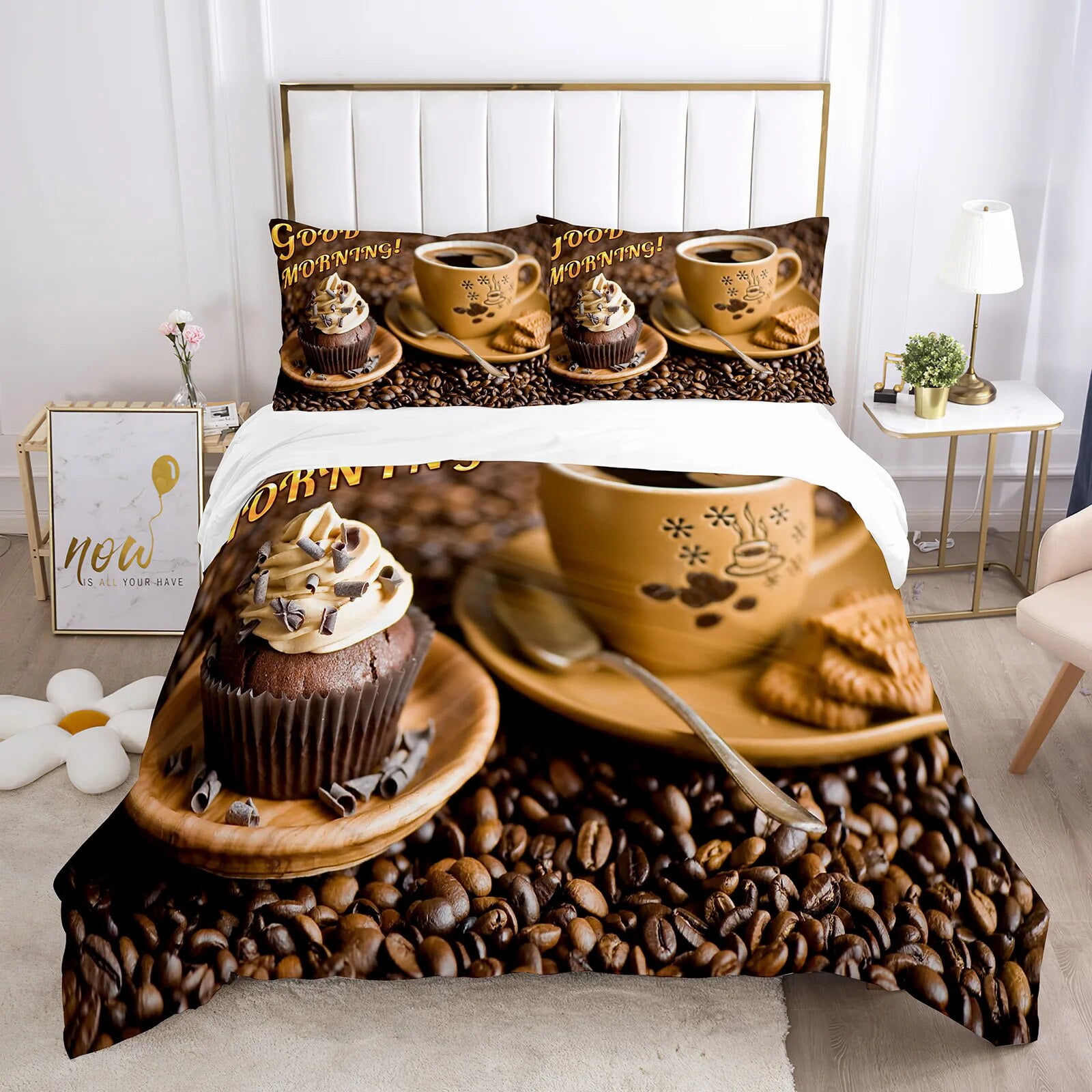 Good Morning Duvet Cover Set 3D Print Bread Coffee Breakfast Polyester ...