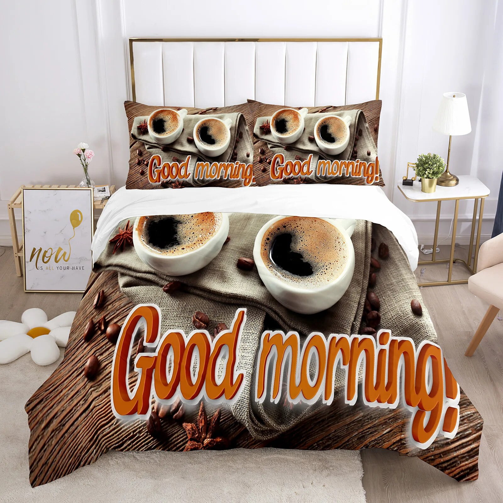 Good Morning Duvet Cover Set 3D Print Bread Coffee Breakfast Polyester ...