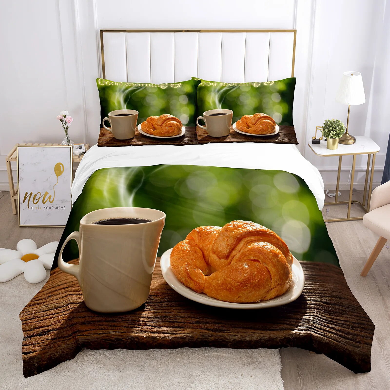 Good Morning Duvet Cover Set 3D Print Bread Coffee Breakfast Polyester ...