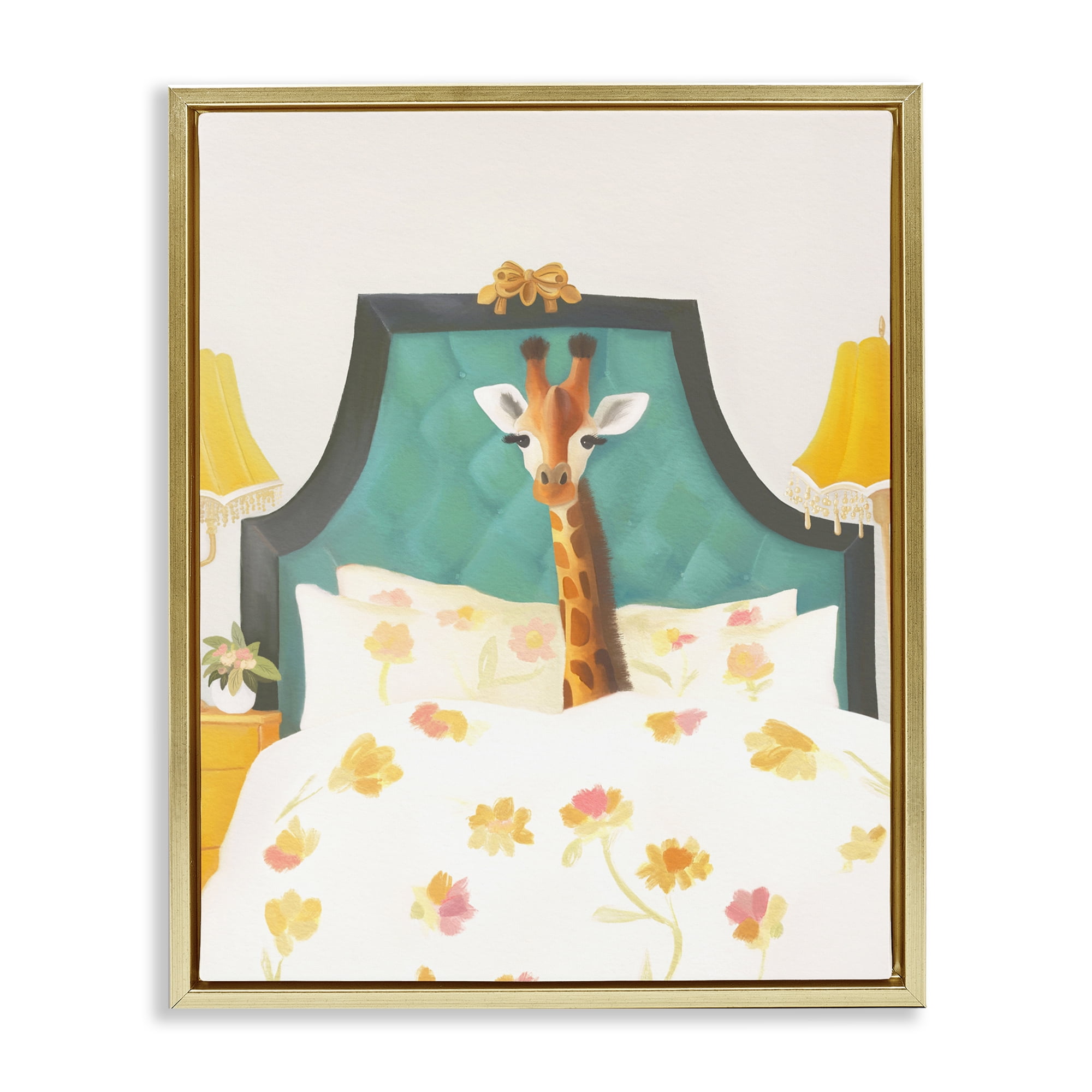 Good Morning Giraffe in Bed Gold Framed Floater Canvas Wall Art, design ...