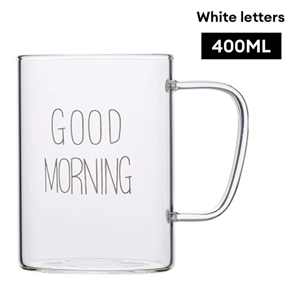 Good Morning Glass Mug Coffee Milk Breakfast Cup Tumbler with Handle ...