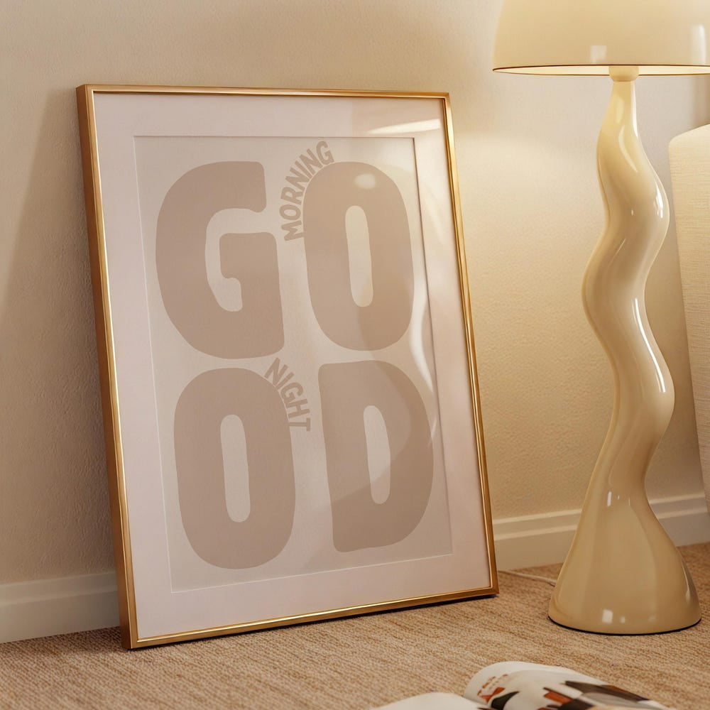Good Morning Good Night Print: Playful Beige Typography, Neutral Modern ...