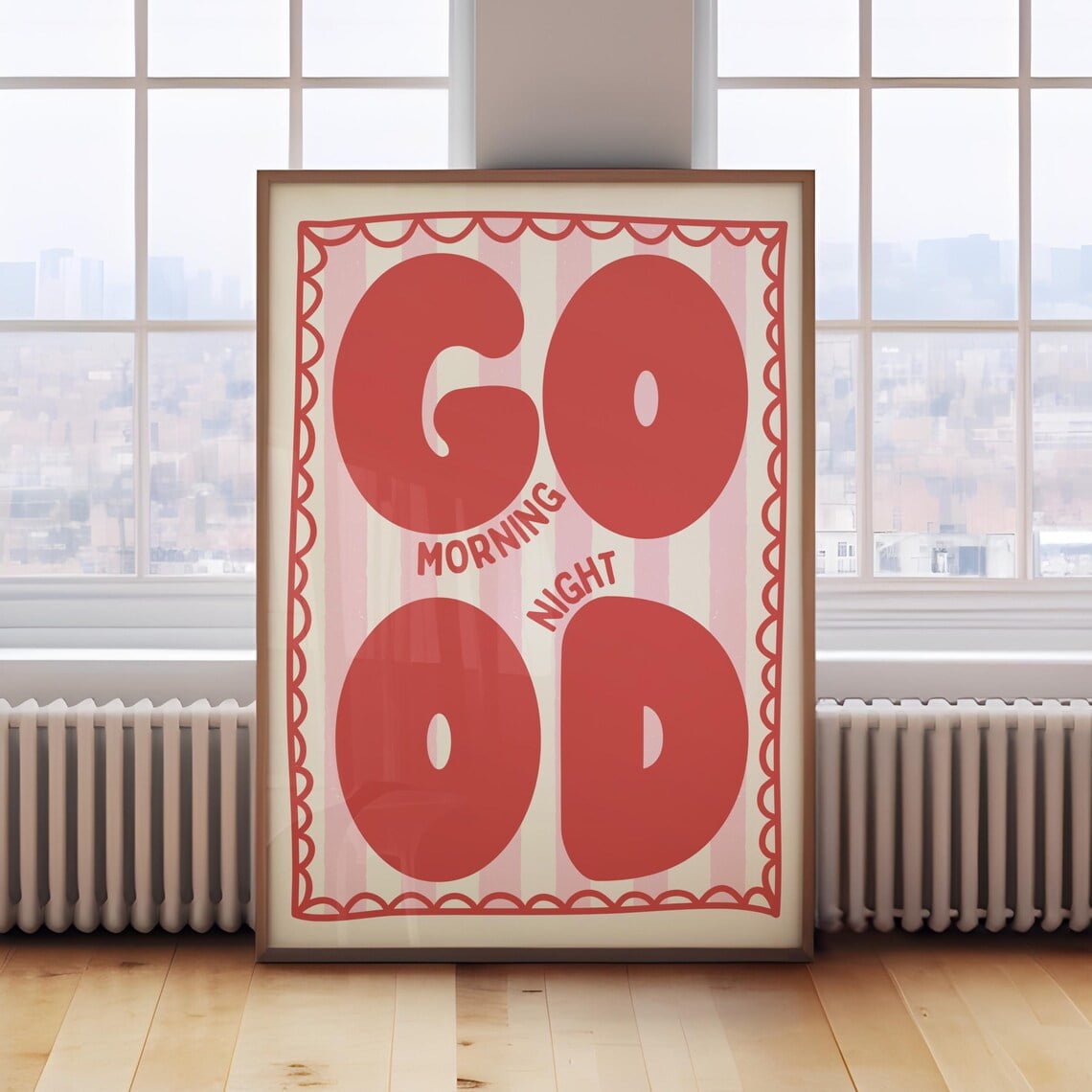 Good Morning Good Night Print Poster Red and Pink Funky Preppy Art ...