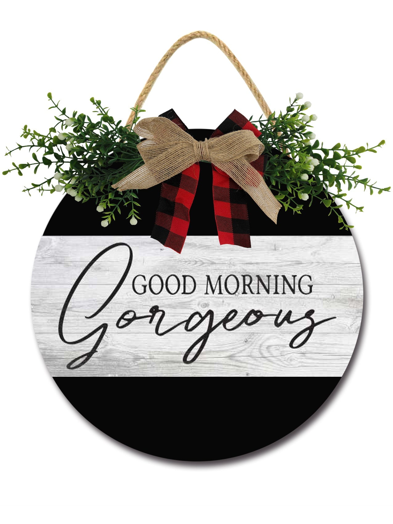 Good Morning Gorgeous Sign Front Door Porch Decorations, Round Rustic ...