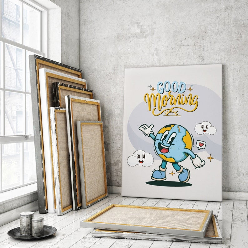 Good Morning Poster, Retro Motivation, Earth Cartoon, School Printable ...