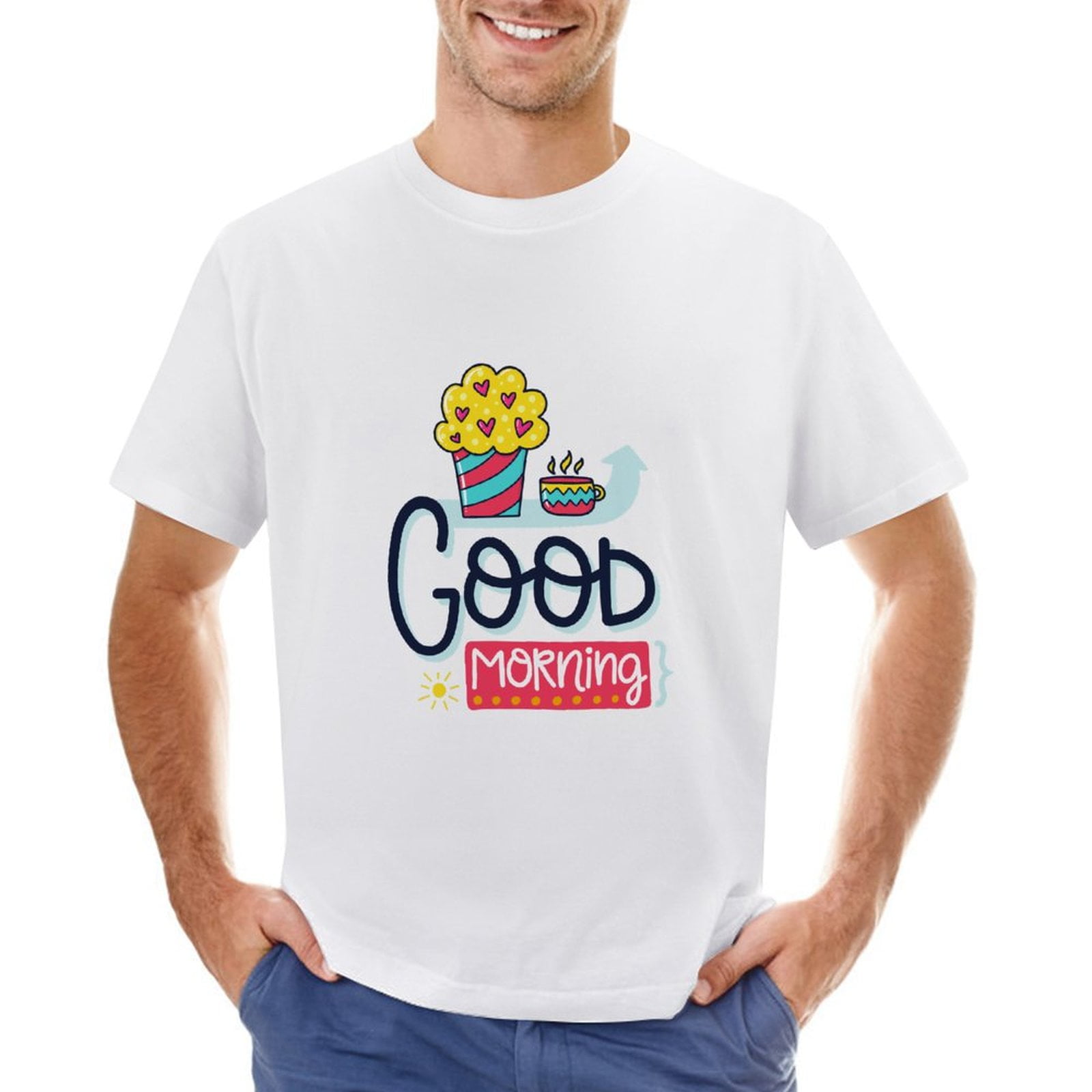 Good Morning Vintage T-shirt Mens Cotton Classic Crewneck Short Sleeve ...