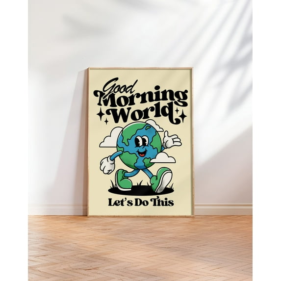 Good Morning World Poster Retro Character Wall Art for Fun and Cheerful ...