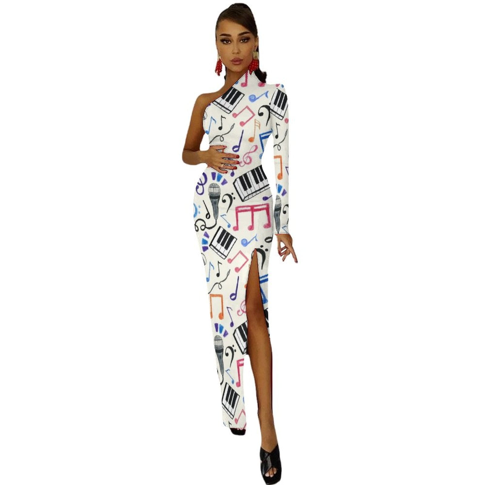 Good - Music Notes & Symbols Half Dleeve Split Dress elegant women"s ...