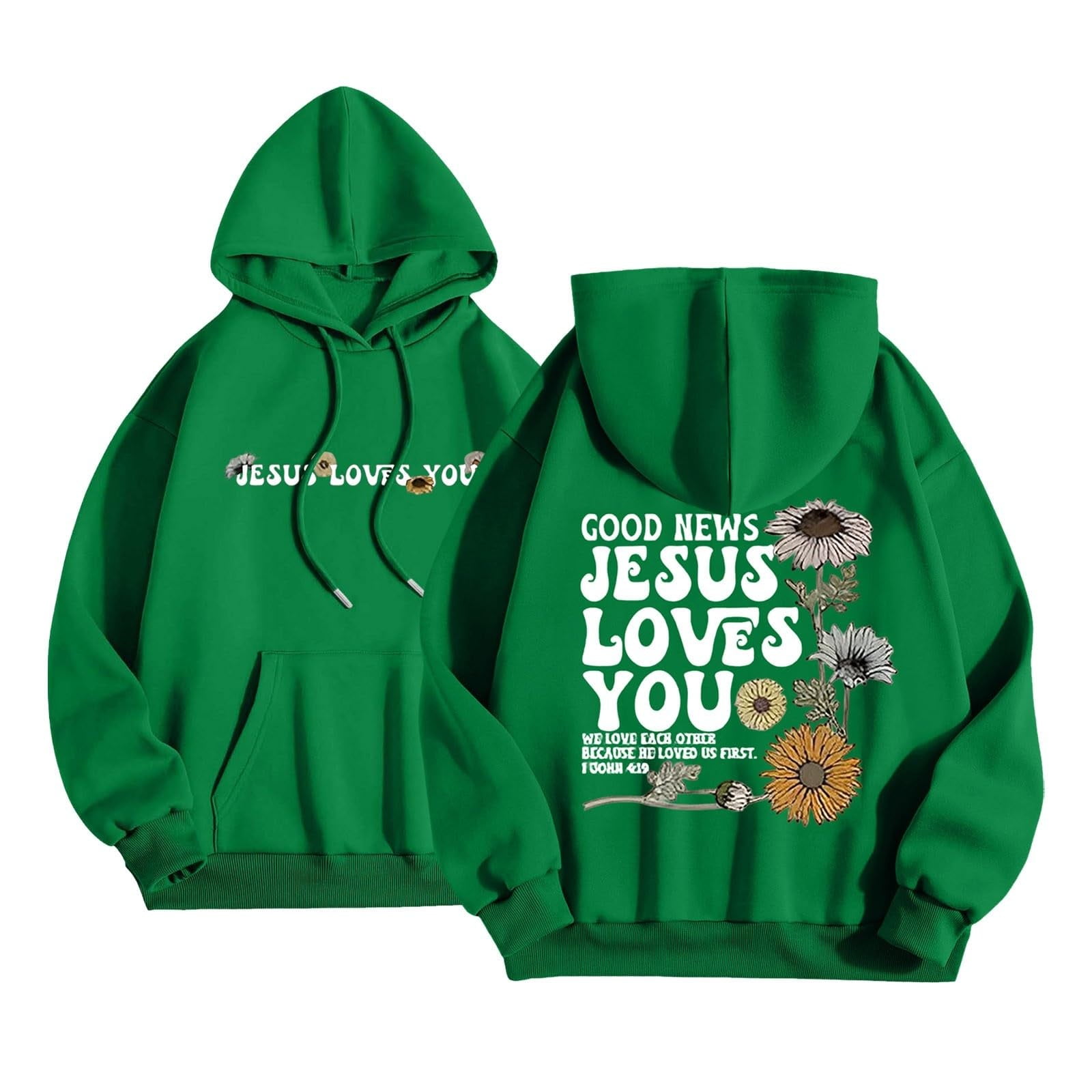 Good News Jesus Loves You Hoodie Christian Sweatshirt for Women Long ...