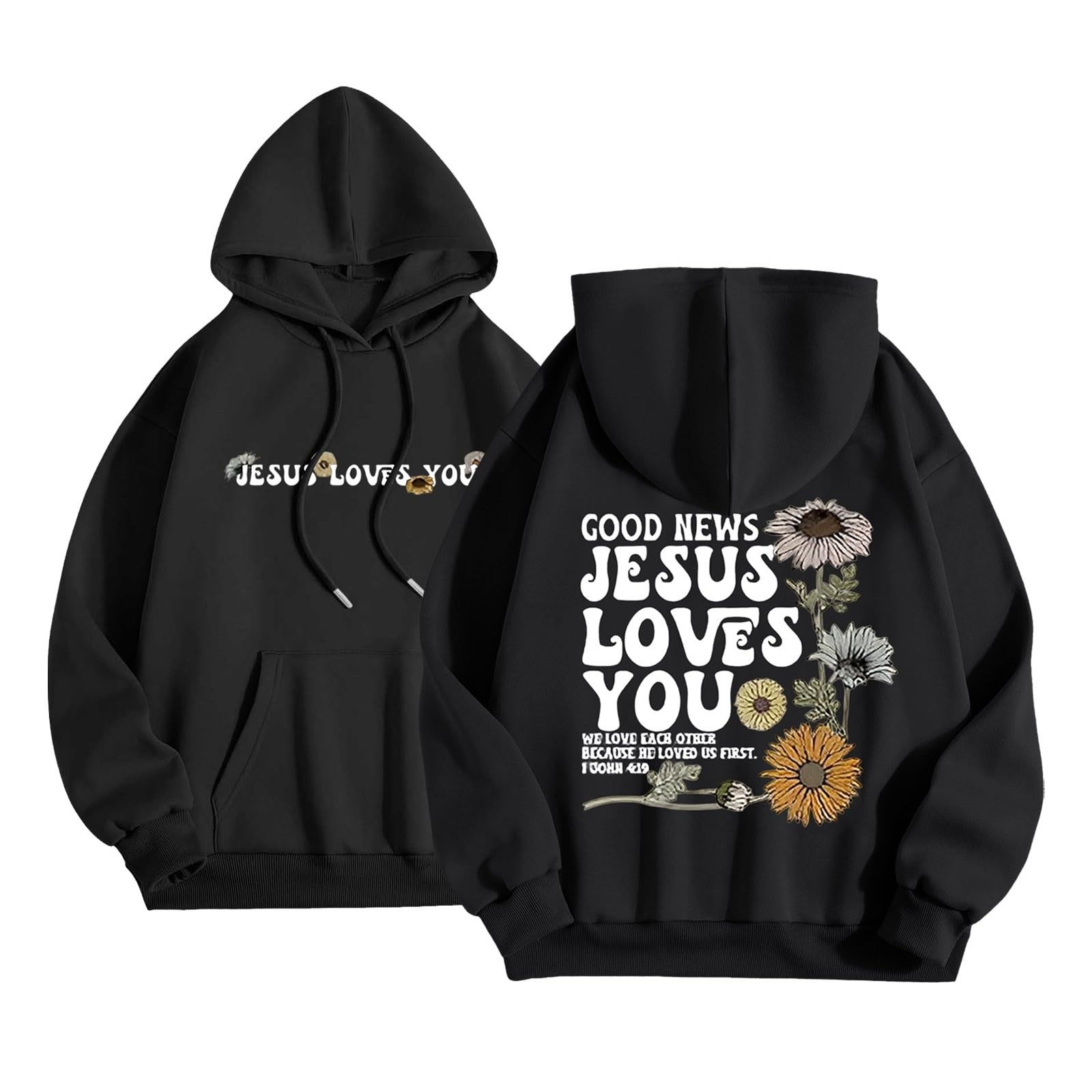 Good News Jesus Loves You Hoodie for Women Christian Sweatshirt Long ...