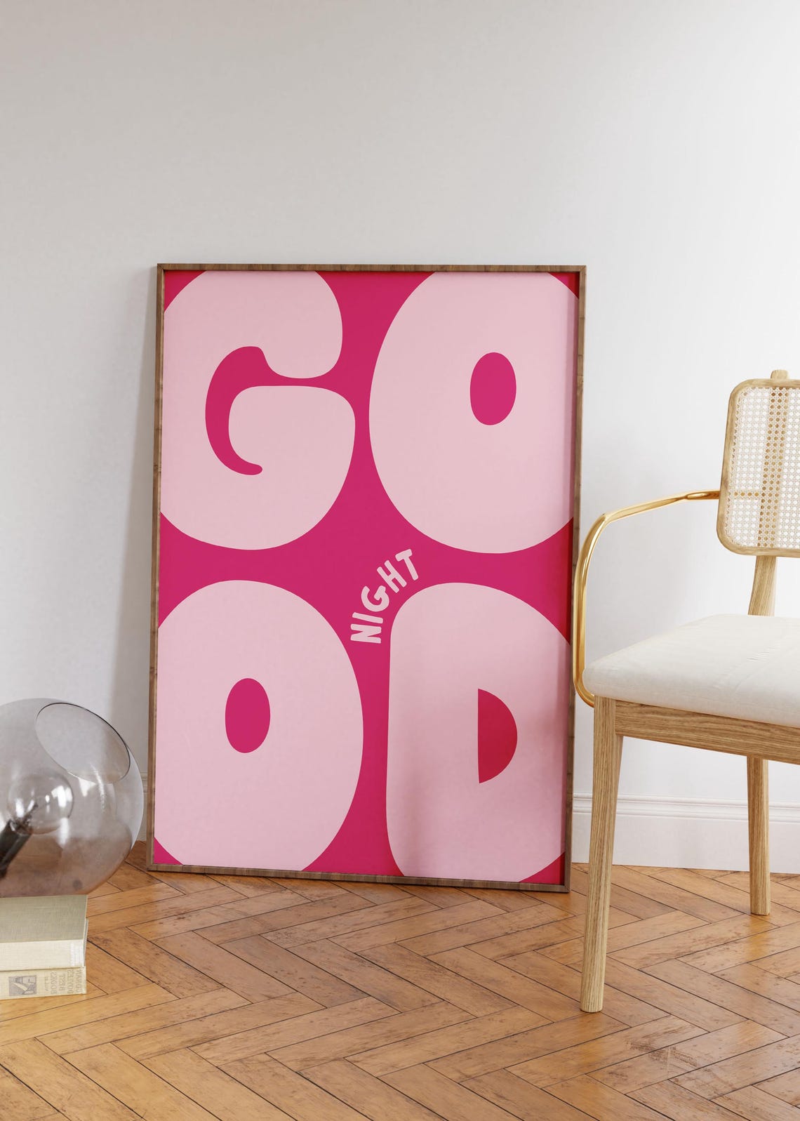 Good Night Poster, Pink Monochrome Poster, Funky Preppy Positive Art ...