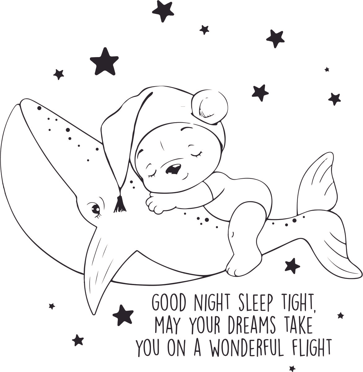 Good Night Sleep Tight Whale Baby Stars Animals Night Time Sleep ...