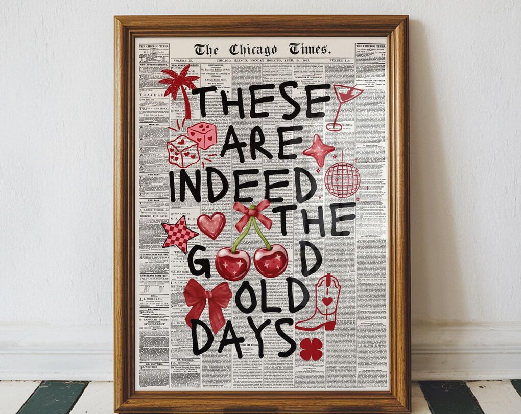Good Old Days Red Retro Newspaper Poster, Trendy Wall Art, College ...