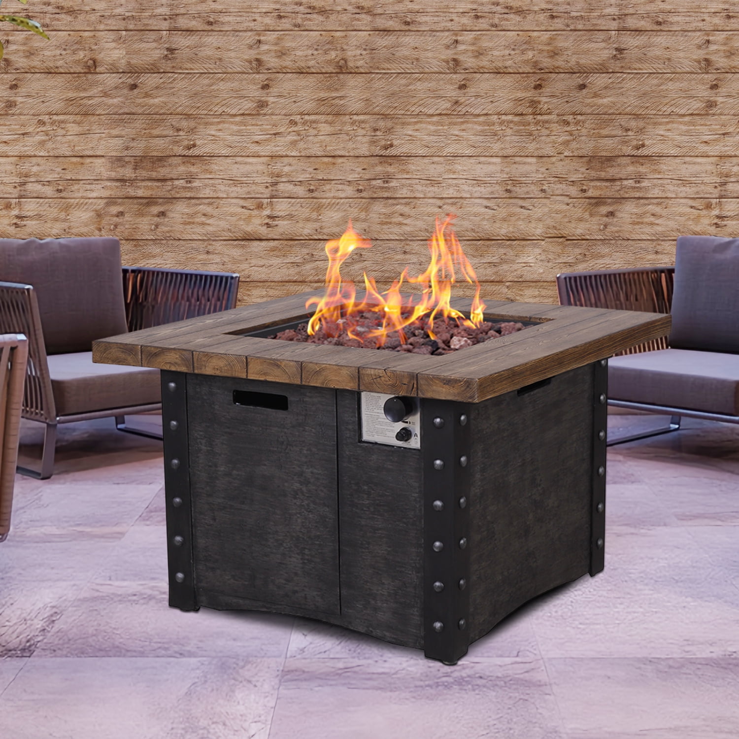 Good Product 50 000 BTU Outdoor Gas Fire Table Faux Woodgraine table ...