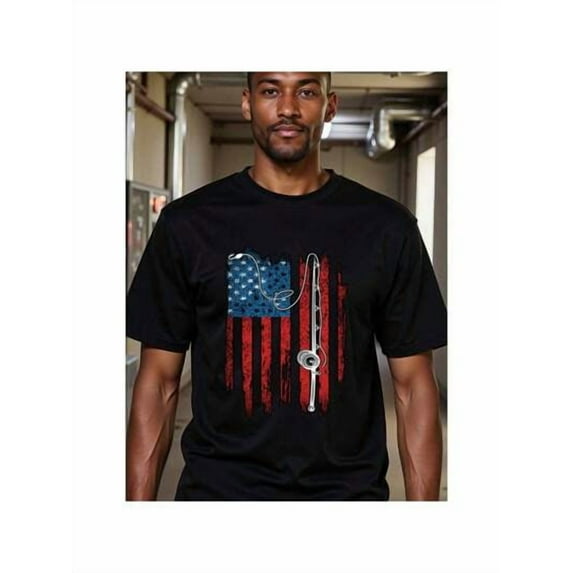 Good Quality Natee Fishing Print T-Shirt, Men's Casual Street Style ...