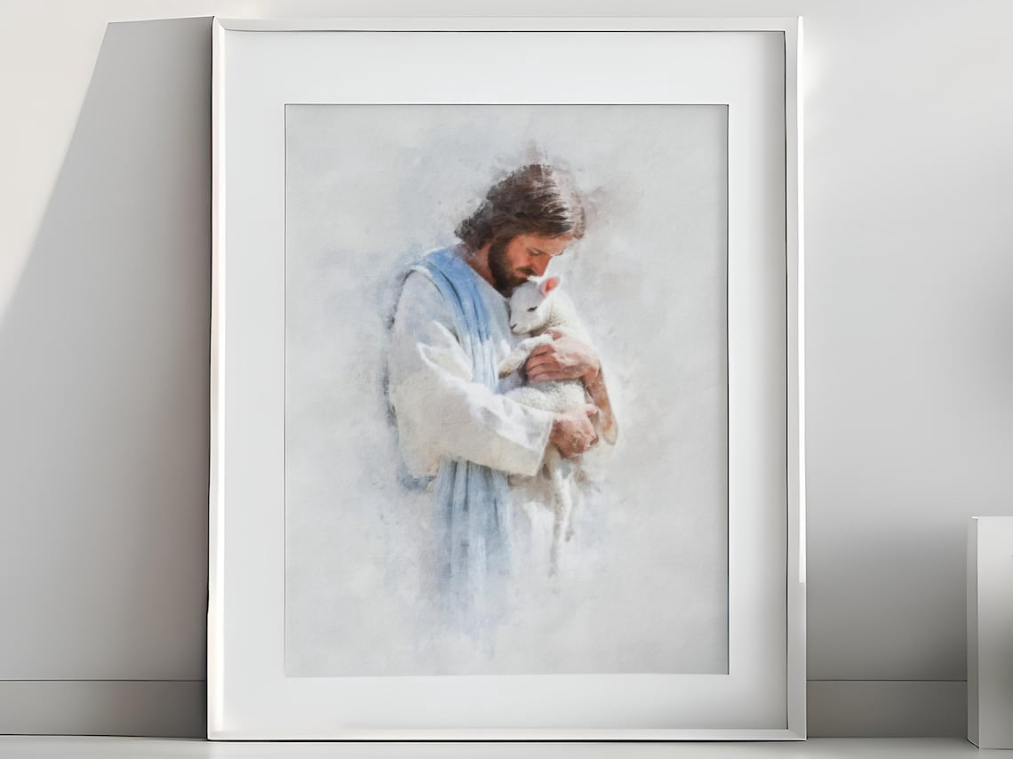 Good Shepherd Embrace Jesus Leaves The 99 Parable Lost Sheep Art ...