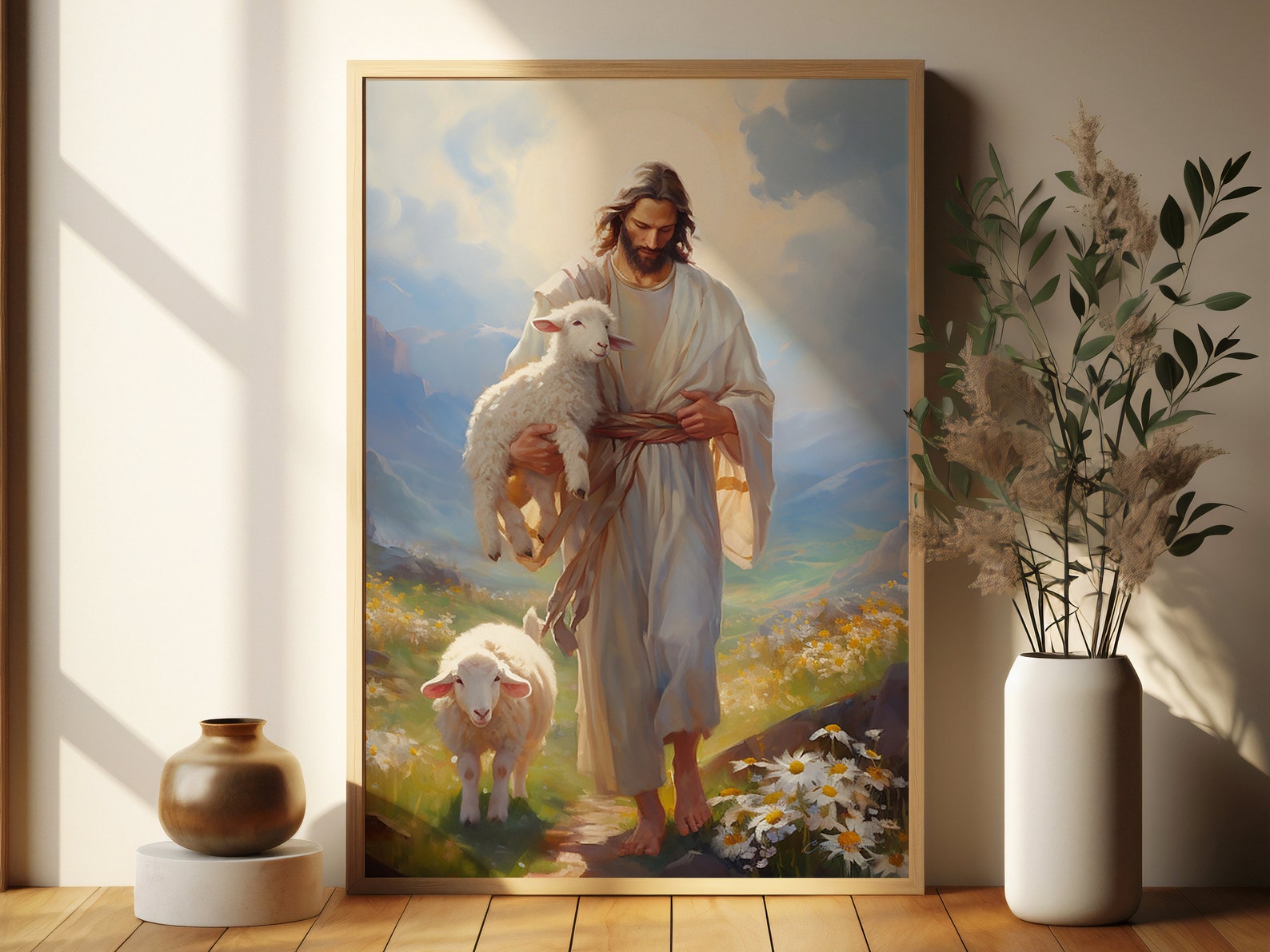 The Good Shepherd Poster, Christian Art, Bible Art, Jesus Art, Painted ...