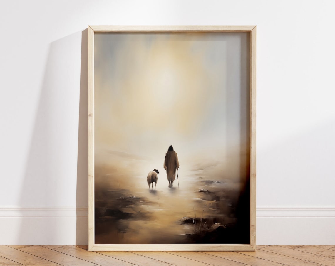 The Good Shepherd Poster, Leaves The 99 Sheep, Watercolor Bible ...