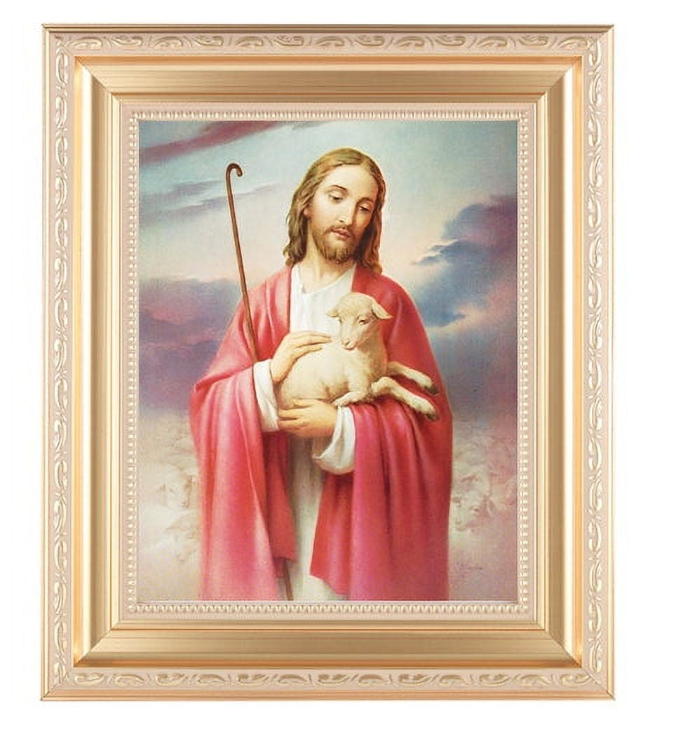 Good Shepherd Satin Picture Framed Wall Art Decor Large, Satin Gold ...