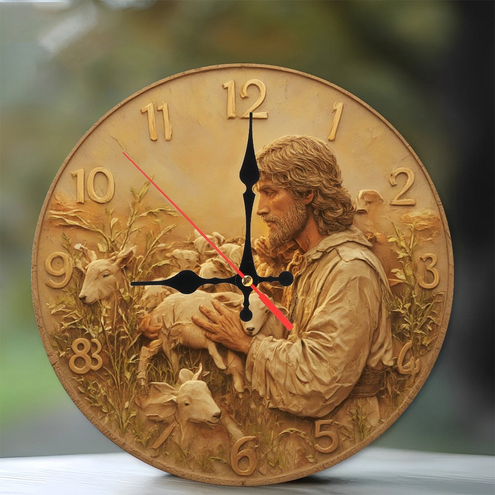 Good Shepherd Wall Clock Religious Lambs Jesus Christ 10-Inch Silent ...