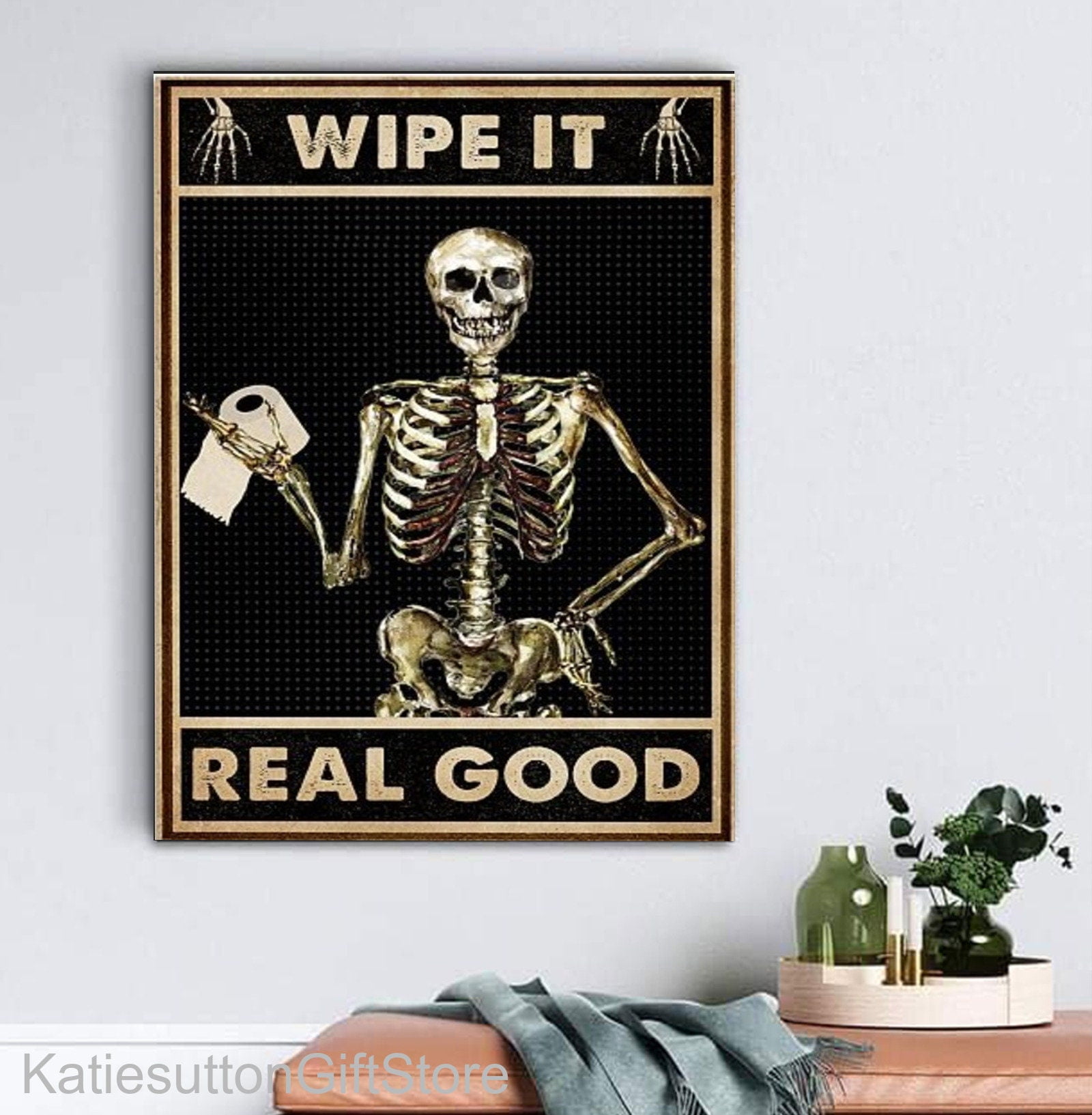 Good Skeleton Canvas Poster Bathroom Restroom Wall Toilet Decor, Skull ...