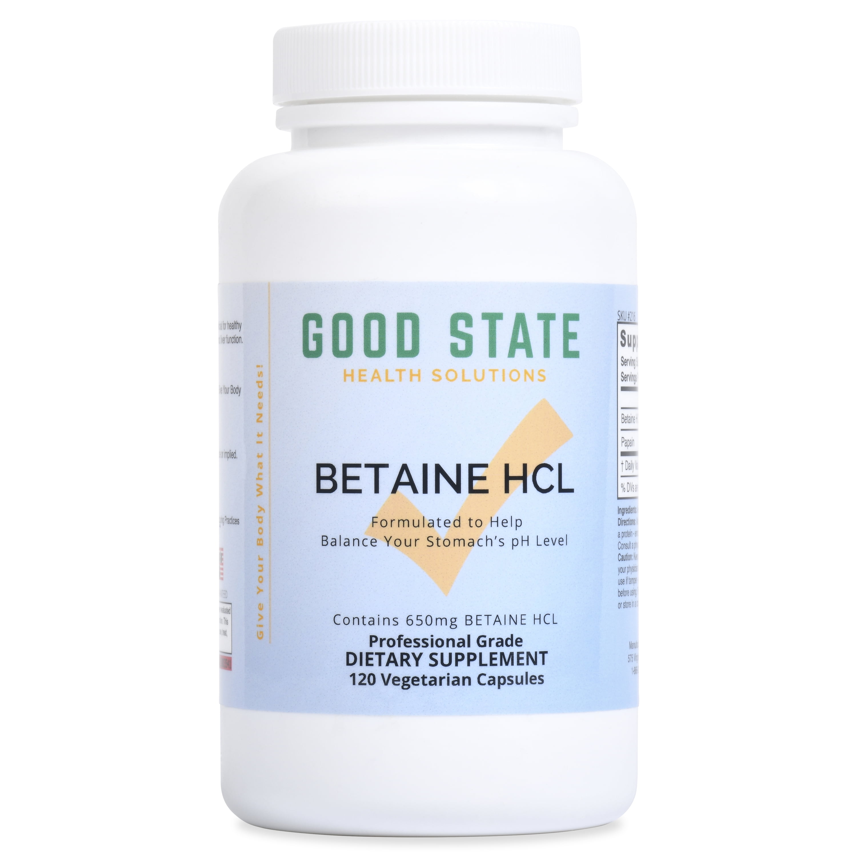 Good State Pure Betaine HCL Supplement - 650mg, 120 Veggie Capsules ...