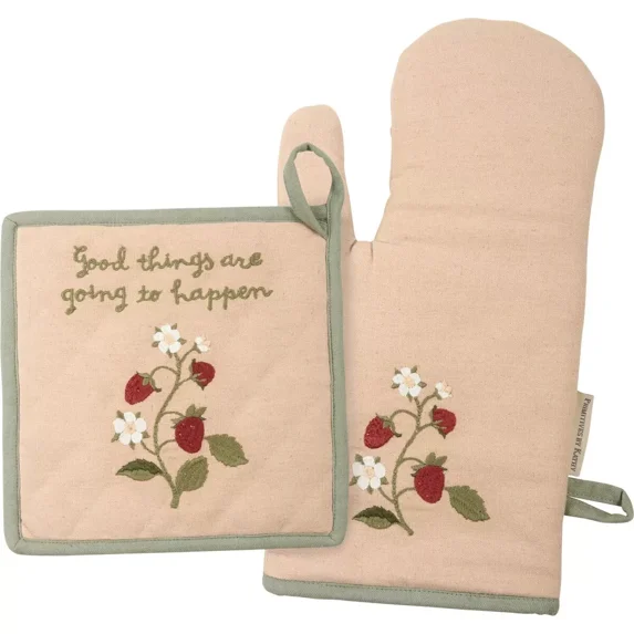 Good Things Going To Happen Kitchen Set - Oven Mitt And Pot Holder ...