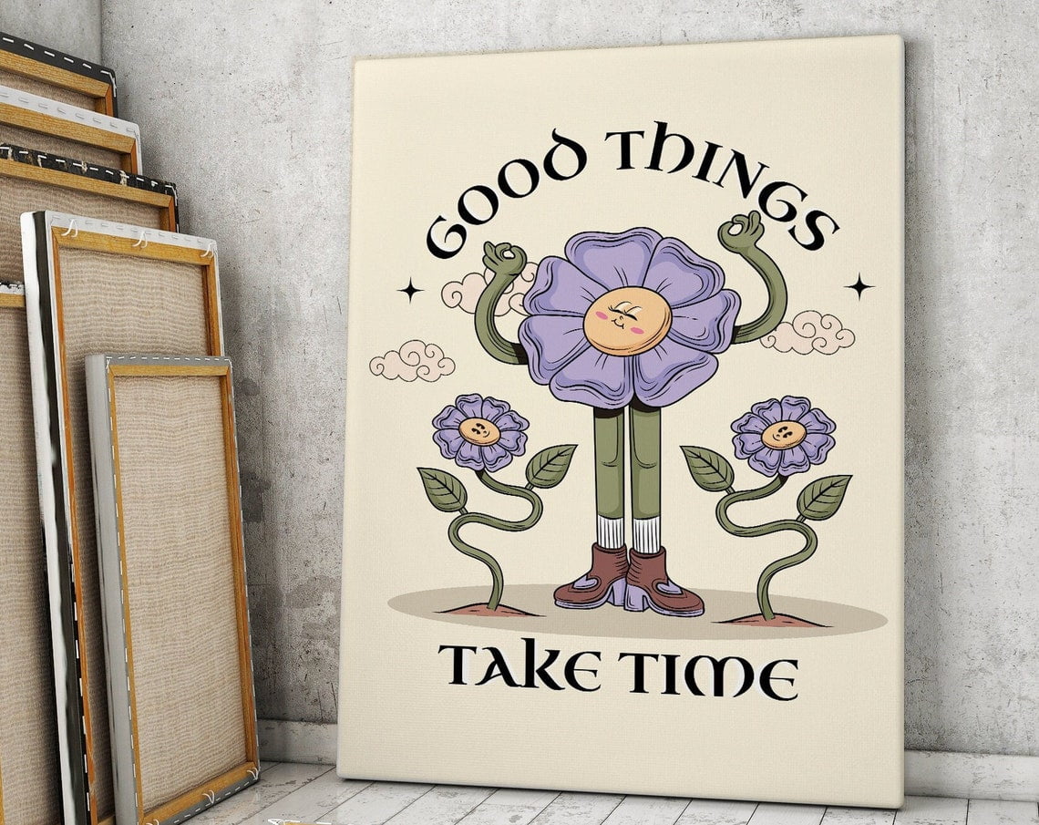 Good Things Take Time Poster, Retro Motivation Poster Home Office ...