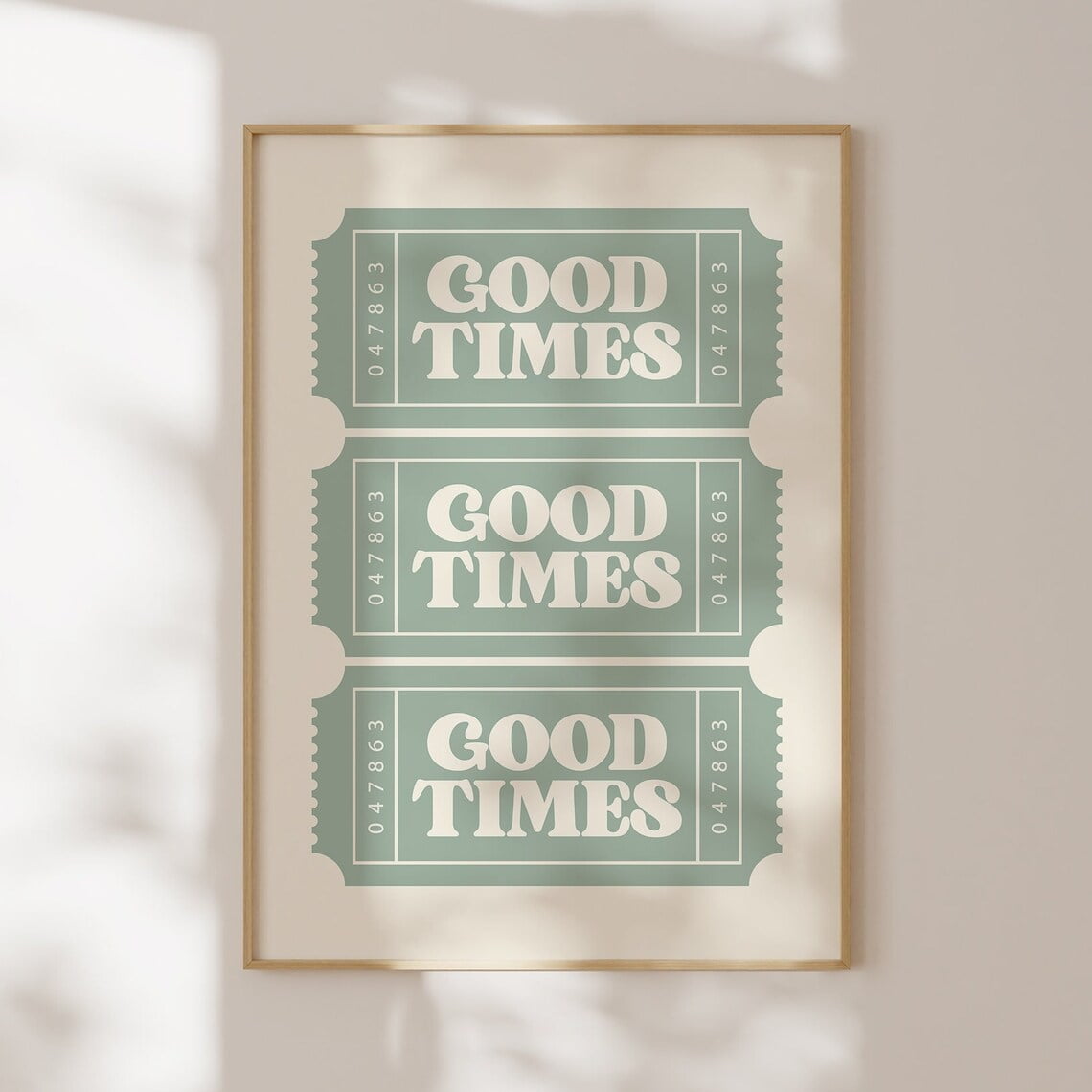 Good Times Sage Green Ticket Wall Art, Trendy Wall Art, Apartment Decor ...