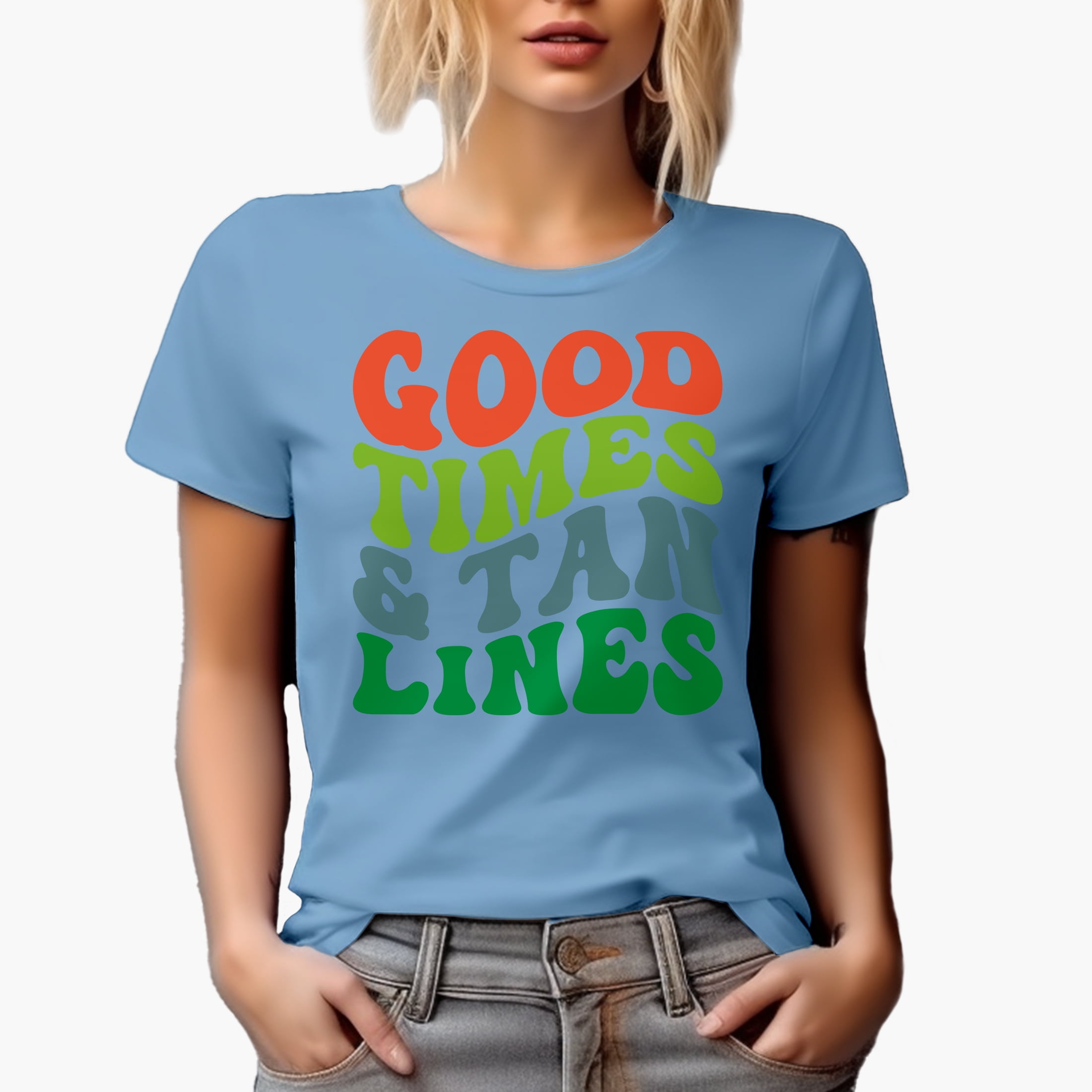 Good Times & Tan Lines, Summer or Beach Themed, Groovy Retro Wavy Text ...