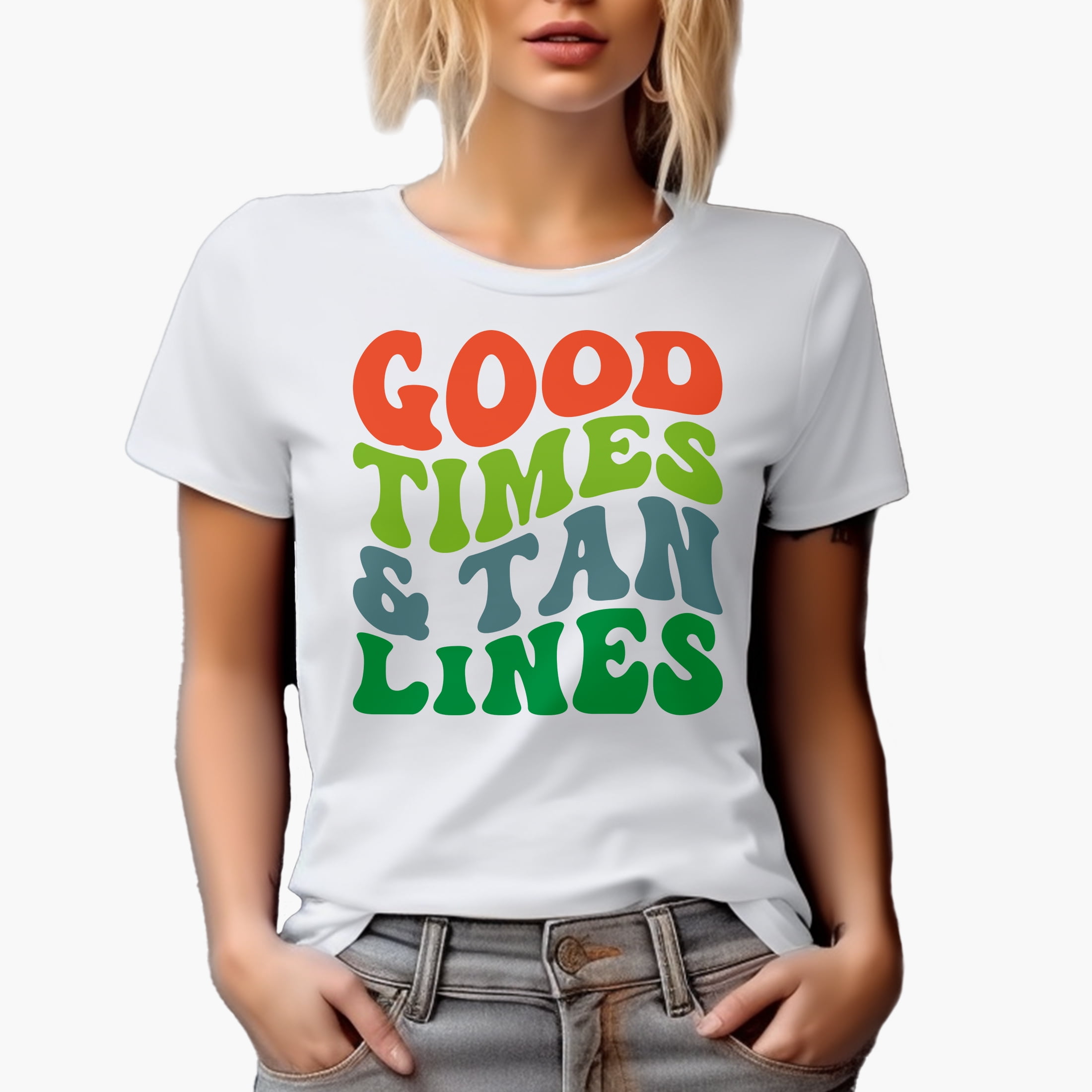 Good Times & Tan Lines, Summer or Beach Themed, Groovy Retro Wavy Text ...