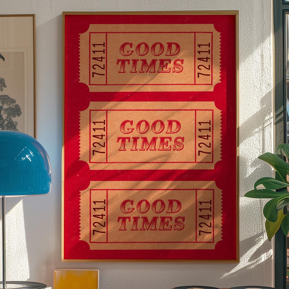 Good Times Ticket Print, Red Wall Art, Y2K Apartment Decor, Ticket ...