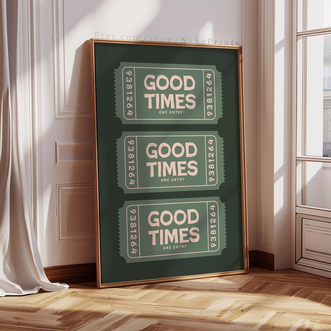 Good Times Ticket Print Sage Green And Pink Aesthetic Trendy Retro Bar ...