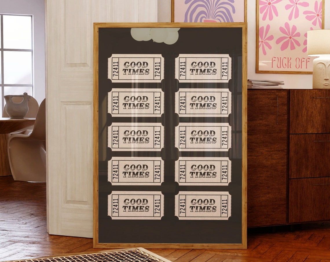 Good Times Tickets Print • Vintage Black & White Fair Ticket Poster ...