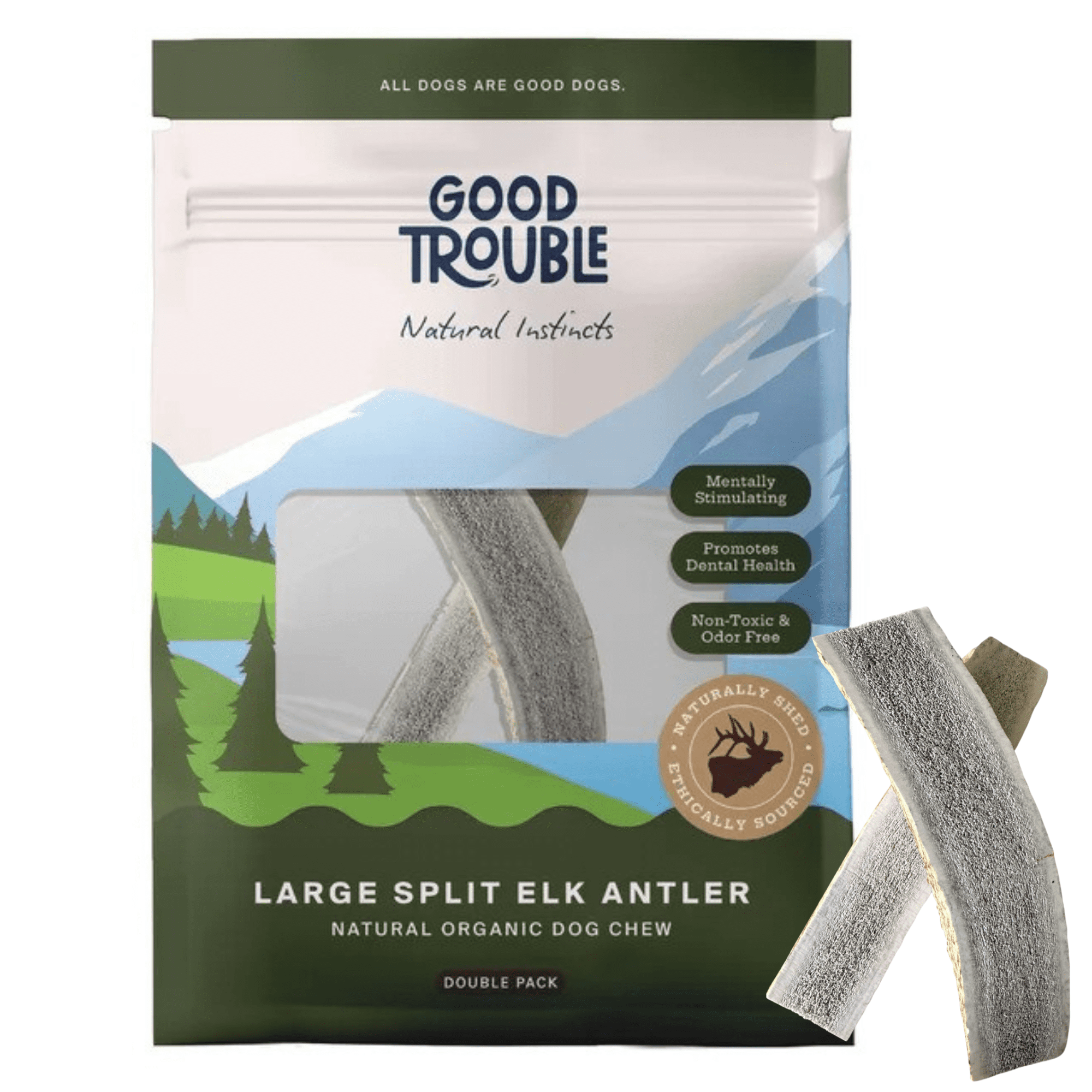 Large Split Premium Wild Elk Antlers (2-Pack) Bones for Dogs by Good ...