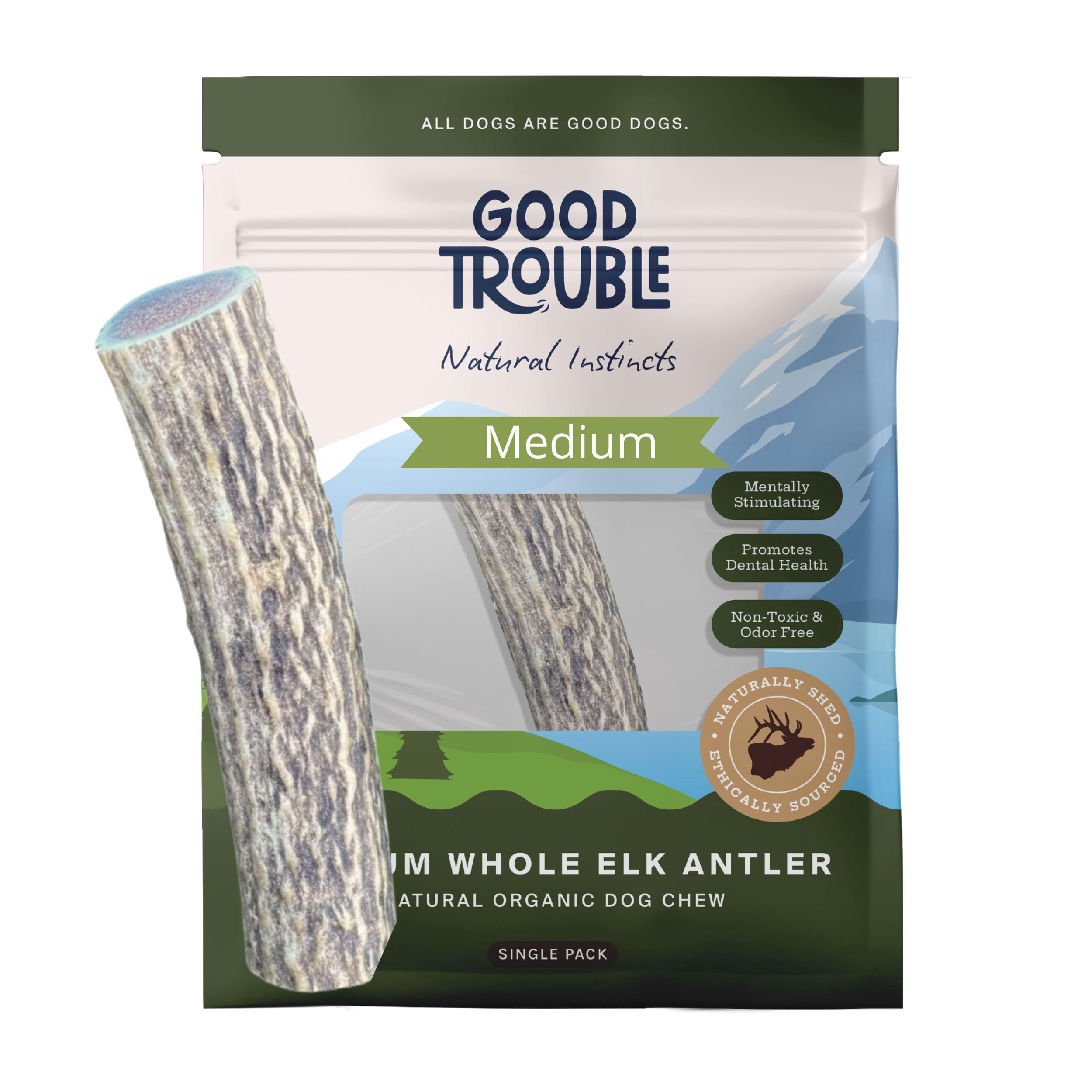 Good Trouble Pets Wild Elk Antlers for Dogs 1 Pack Medium Natural ...
