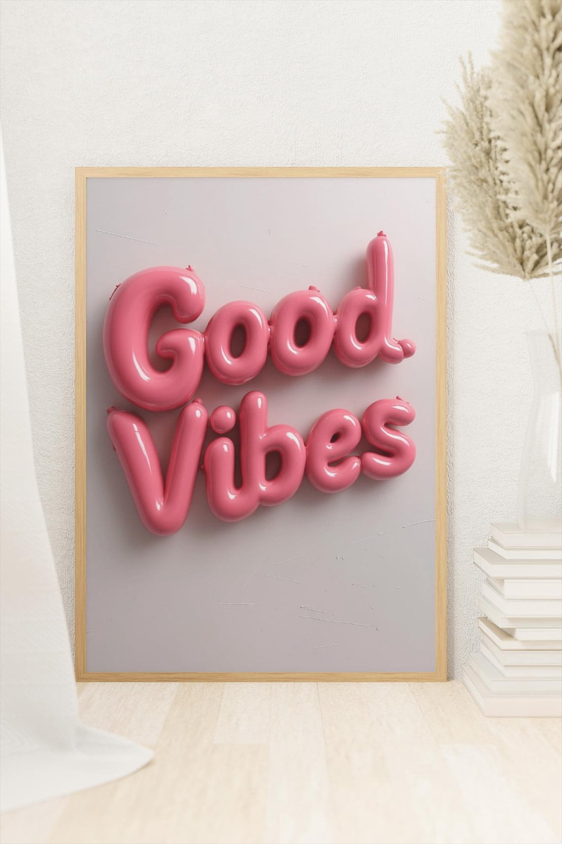 Good Vibes 3D Typography Wall Art Positive Quote Printable Poster, Pink ...