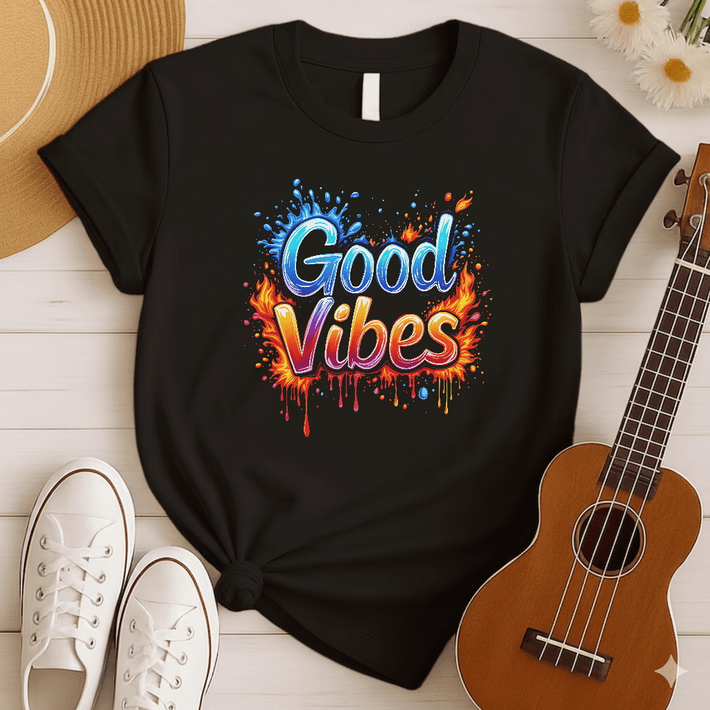 Good Vibes Colorful Splash Typography Positive Energy Art Unisex T ...